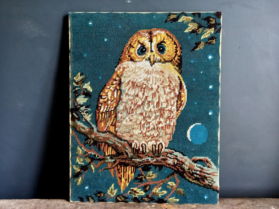 Owl Picture. French Owl Picture. Cross Stitch Owl Picture. Embroidered ...