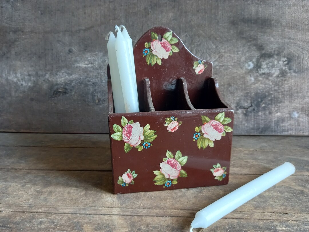 French Wooden Decoupage Box. Vintage Storage Box. Floral Decorated Box ...
