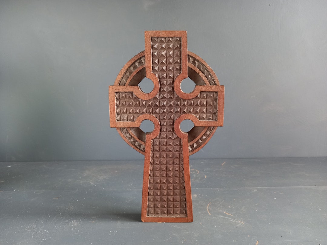 French Vintage Celtic Cross. Tramp Art Celtic Cross. Wooden Carved ...