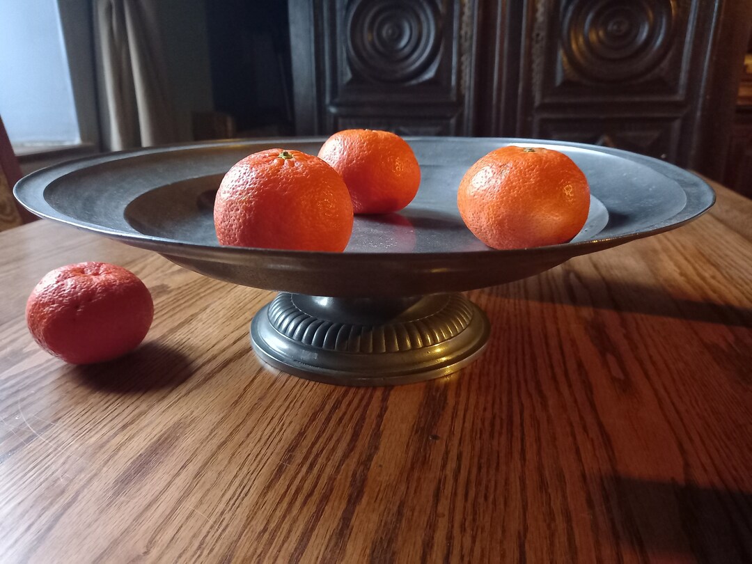 French Pewter Table Centrepiece. Vintage French Pewter Bowl on Stand ...