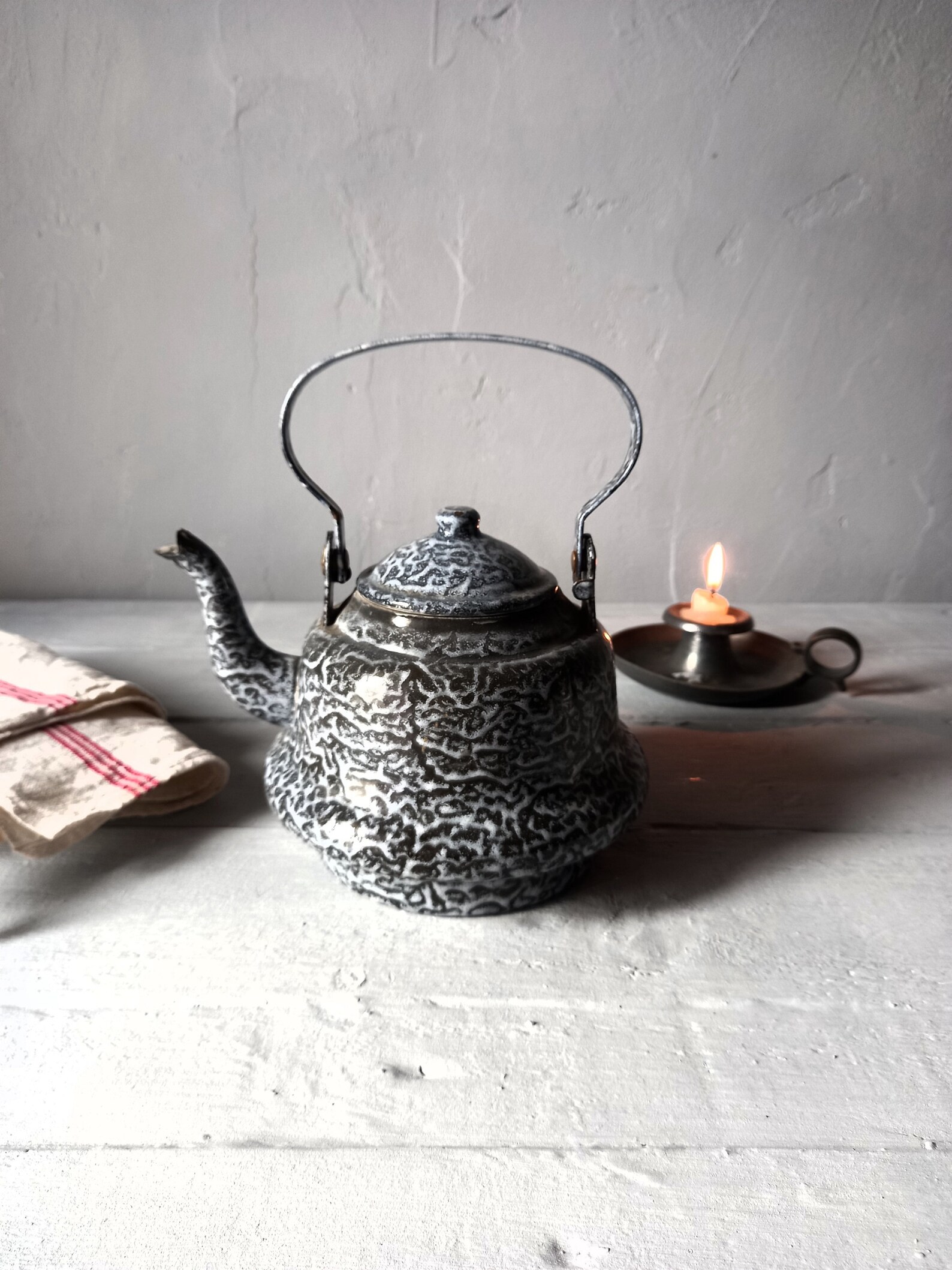 French Enamel Kettle. French Enamelware. French Farmhouse. | Etsy