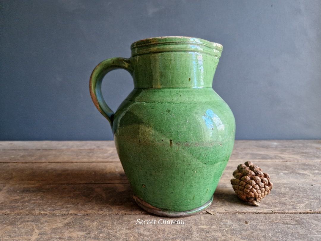 French Country Jug. Country Pitcher. Green Kitchen Jug. French Antique ...