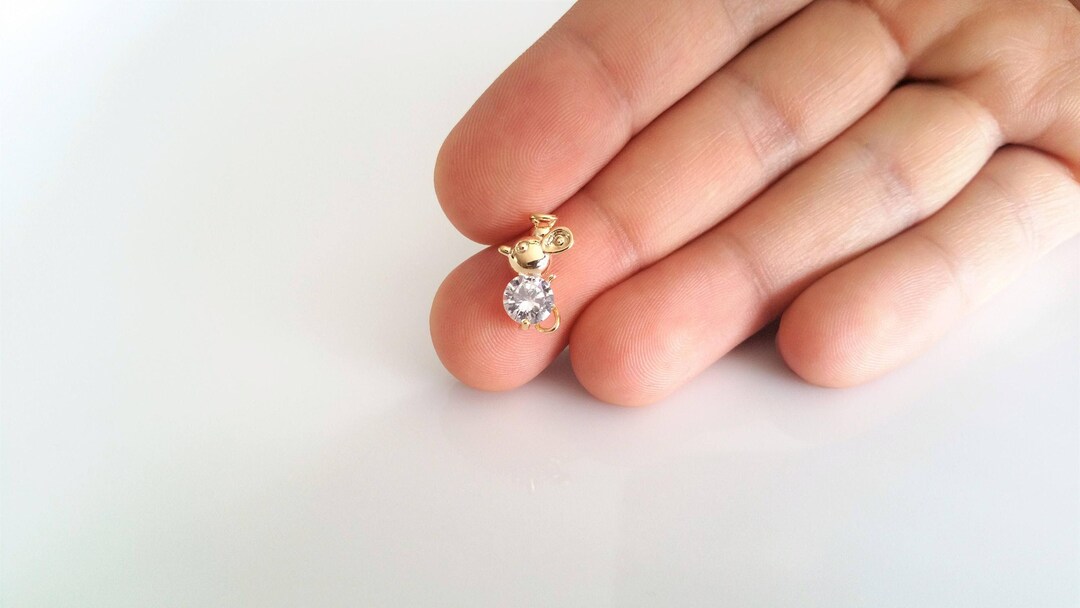 16K Gold Plated Mouse Charm With Cubic Zirconia (1 Pc) - Etsy