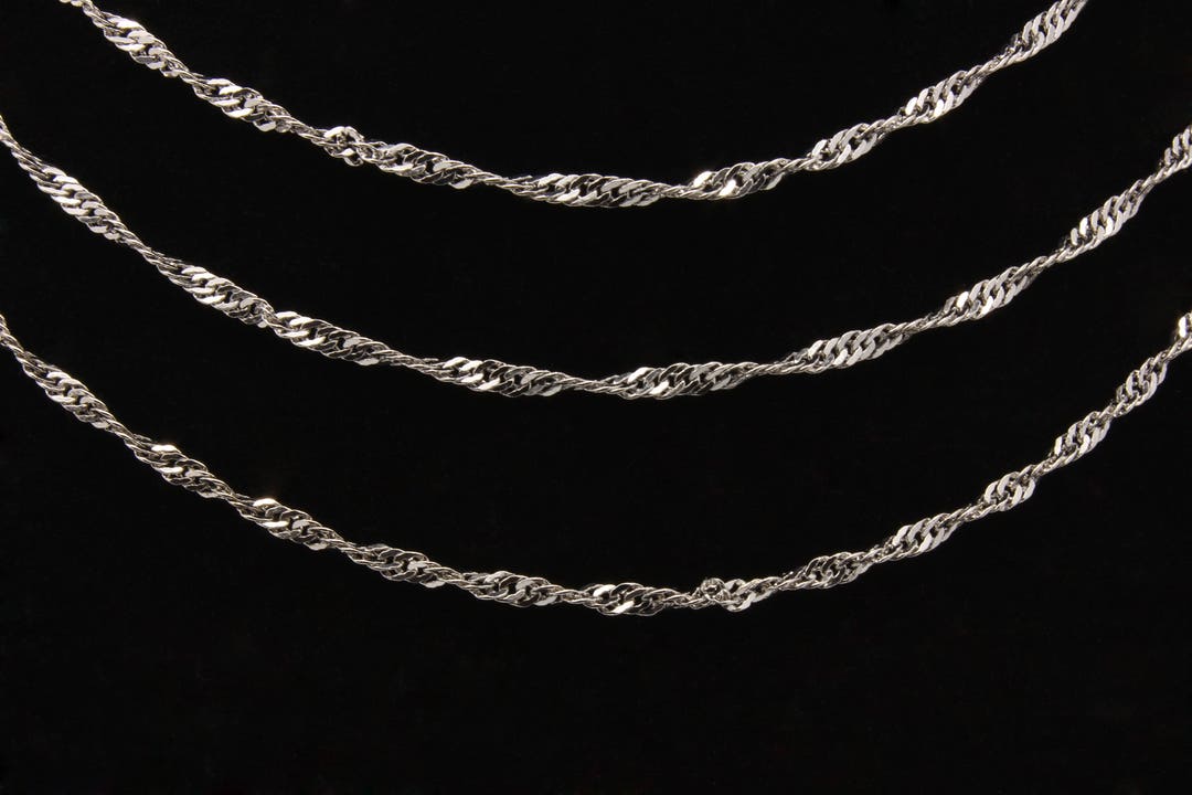 Silver Chain Necklace, Flat Chain, Real Rhodium Necklace Chain, Silver ...