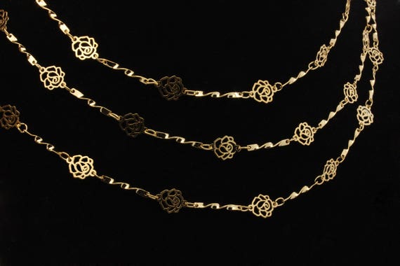 16K Gold Rose Chain Necklace Making Brass Floral Chain3 | Etsy