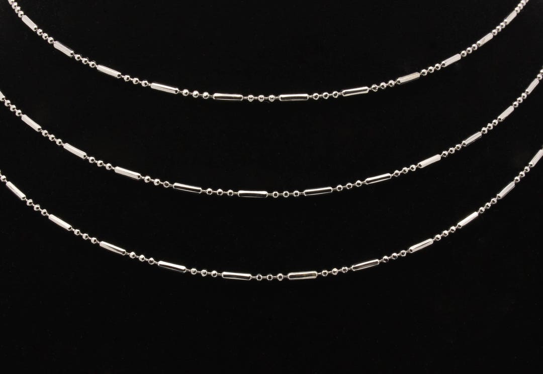 Silver Ball Bar Chain Bulk Rhodium Plated Necklace Jewelry Beads ...