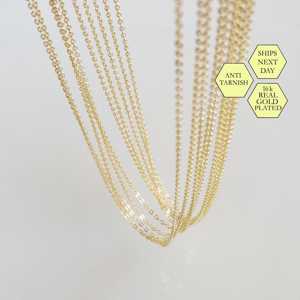 10 Pcs 16K Gold Necklace Chain Gold Flat Cable Chain Anti | Etsy