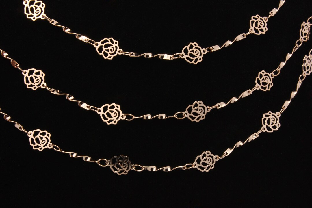 Rose Gold Plated Chain, Gold Chain, Flower Chain, 3 Feet, Bulk Chain ...