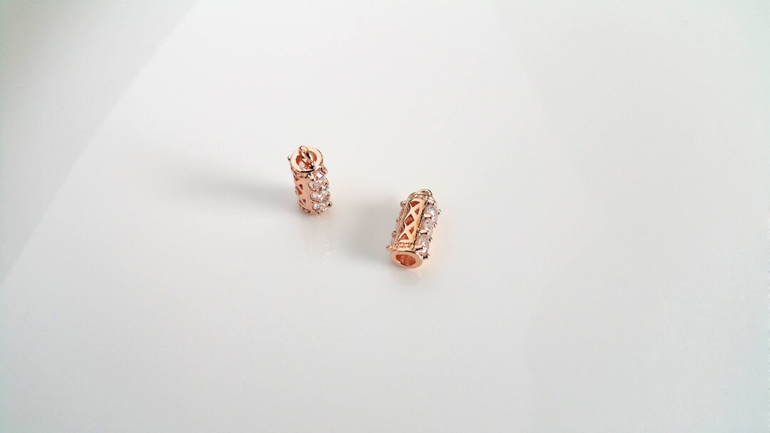 Rose Gold Plated Cubic Zirconia Tube Charm:1 Pc Jewelry Supplies (14mm ...