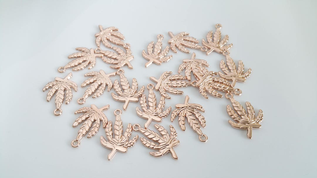 Rose Gold Cannabis Leaf, Rose Gold Marijuana Leaf Charm, Brass Charm ...