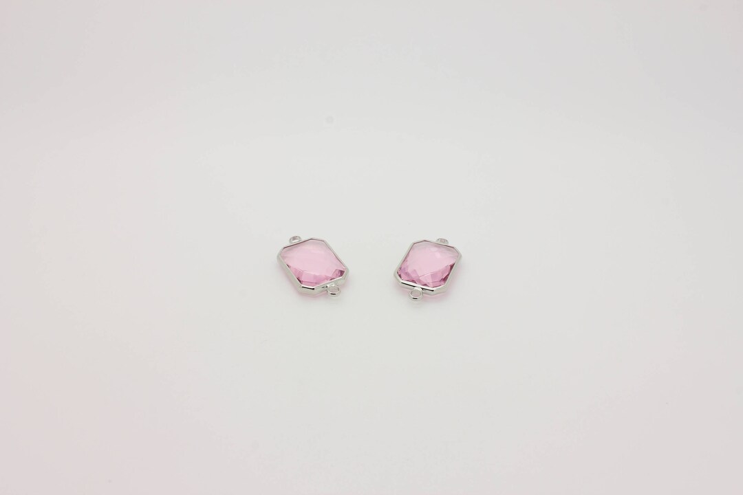 1 Pcs, Pink Glass Silver Connector, Square Pendant, Connector Pendant ...