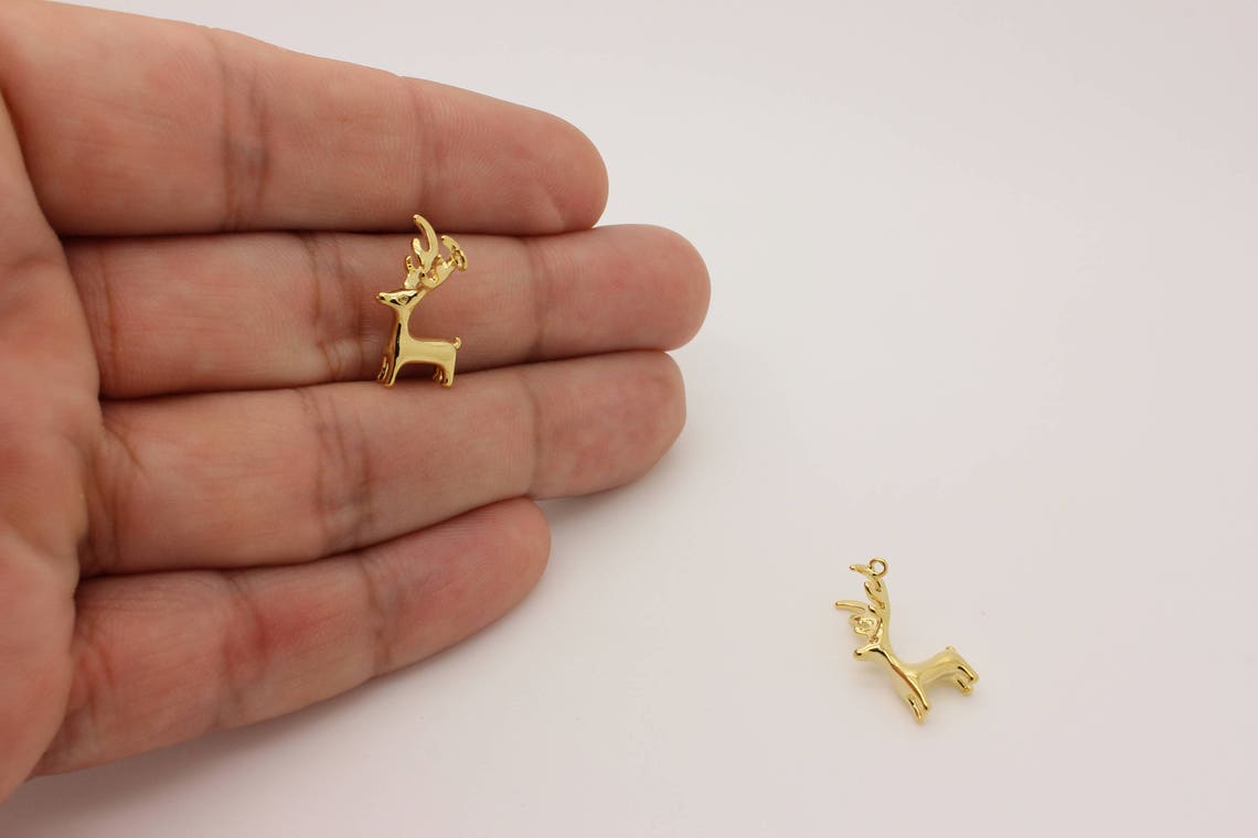 Deer Charm 1 Pcs Deer Pendant Real 16K Gold Plated Over - Etsy