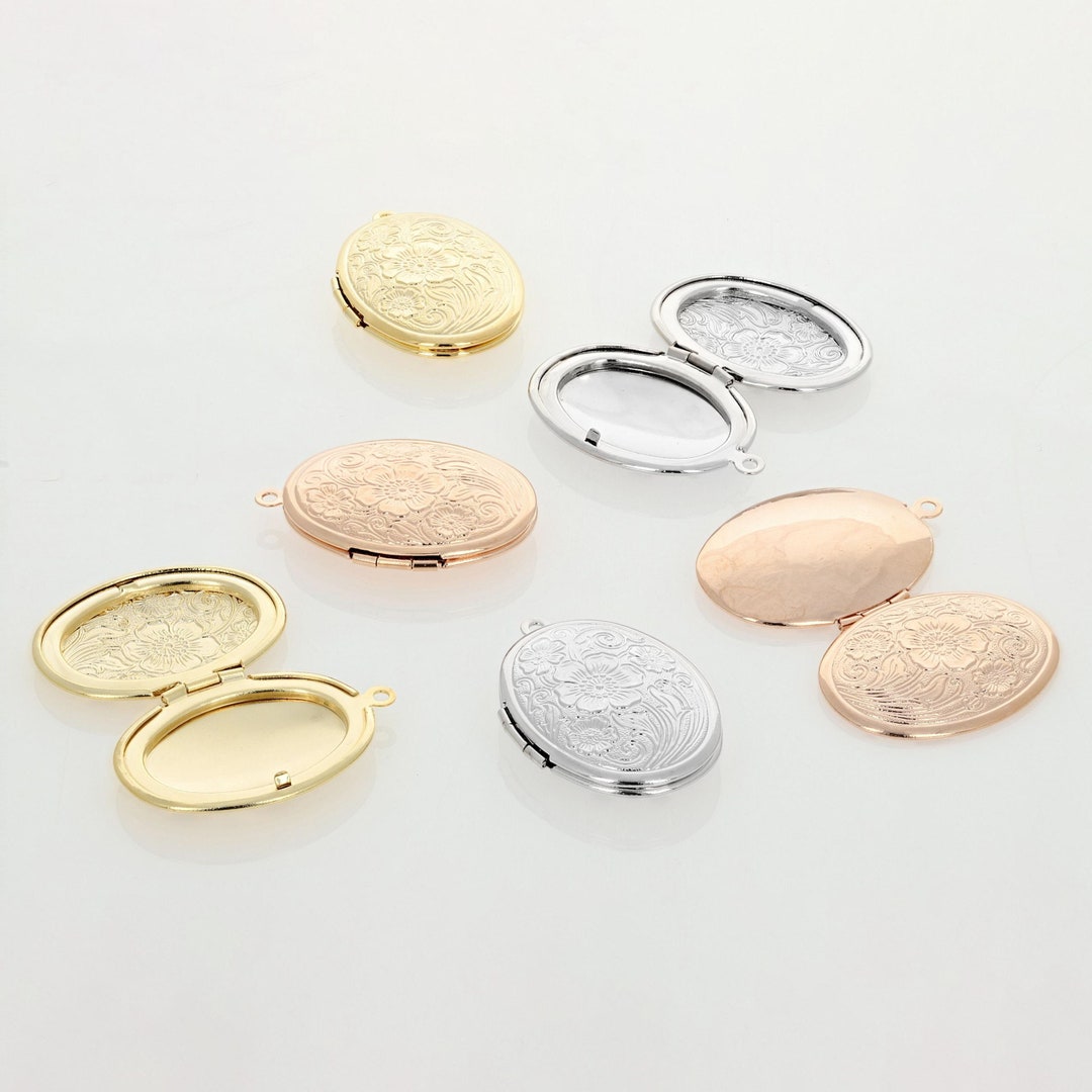 1 Pcs, Oval Locket Pendant Photo Frame Locket Charm Floral Locket Charm ...