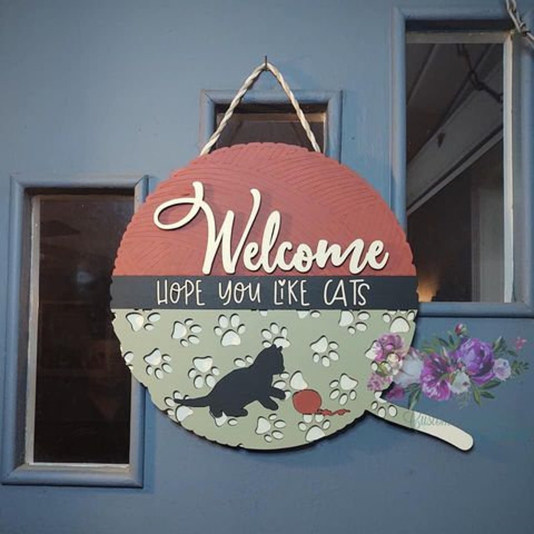 Welcome Cat Door Hanger SVG Files - Etsy