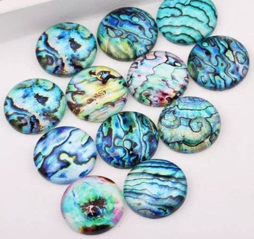 20 Abalone Cabochons 12mm Flatback Shell Pattern Glass - Etsy