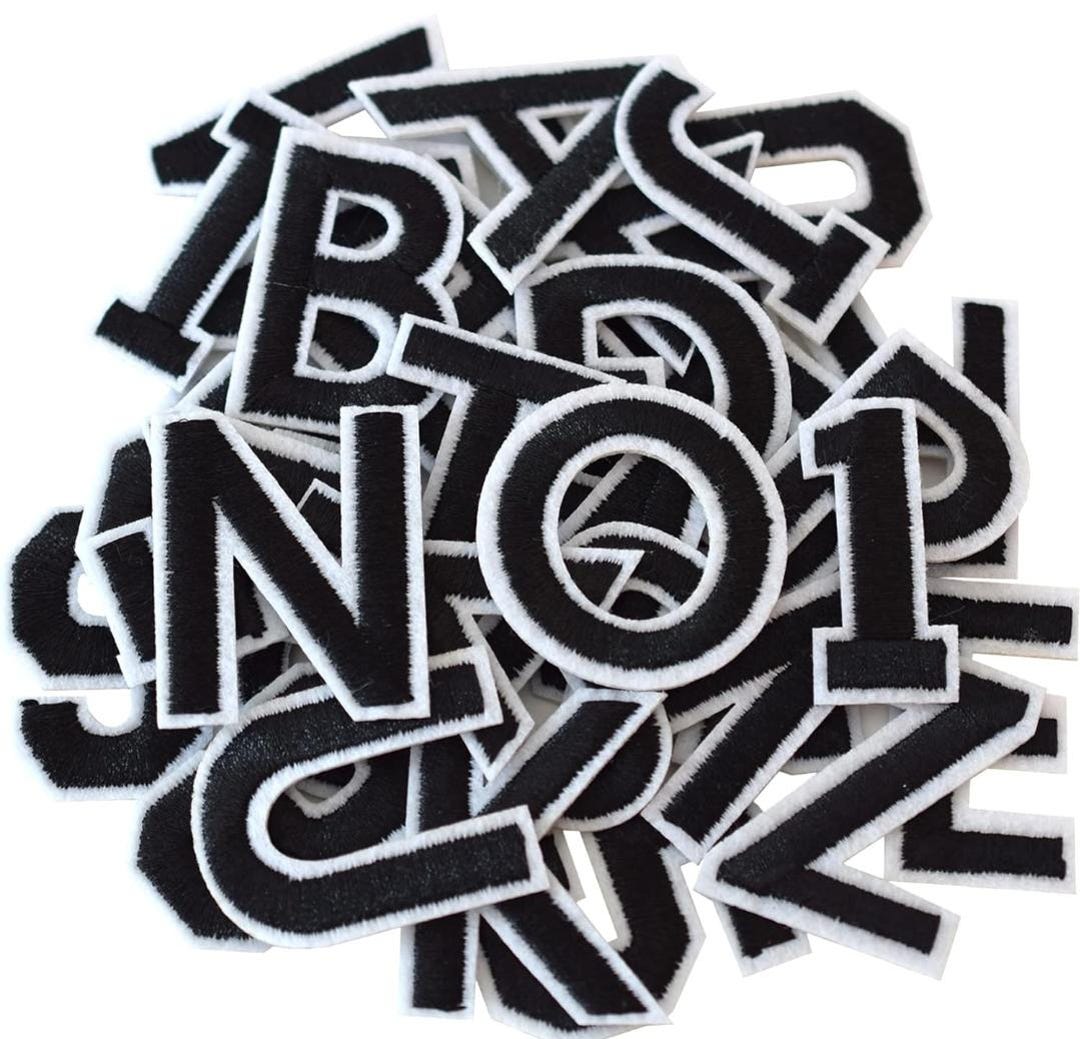 Black and White Letter Patches, Small Iron on Letters and Numbers, 40mm ...