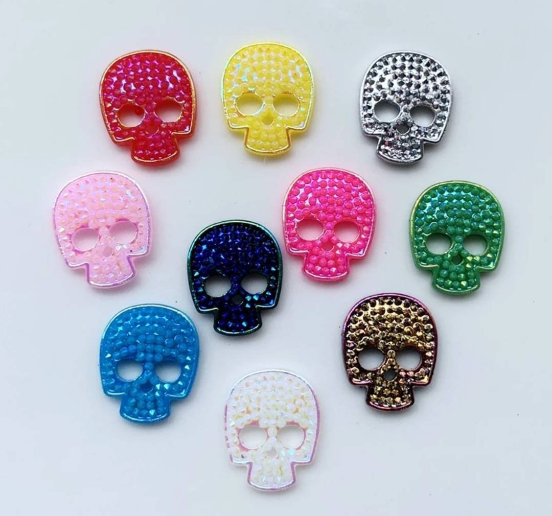 40 Skull Buttons-skeleton Head/skulls Metallic Beads/cabochons-resin ...