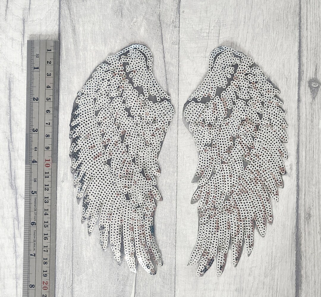 Silver Angel Wings Iron on Patches, Sequin Wing Sew on Patch Set ...