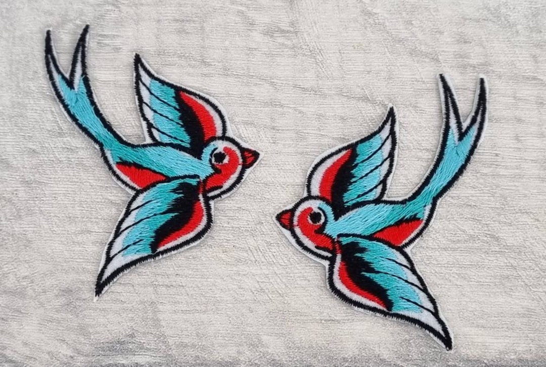 2 Swallow Embroidered Patches: Iron on Appliqués (7cm X 5cm) - Etsy