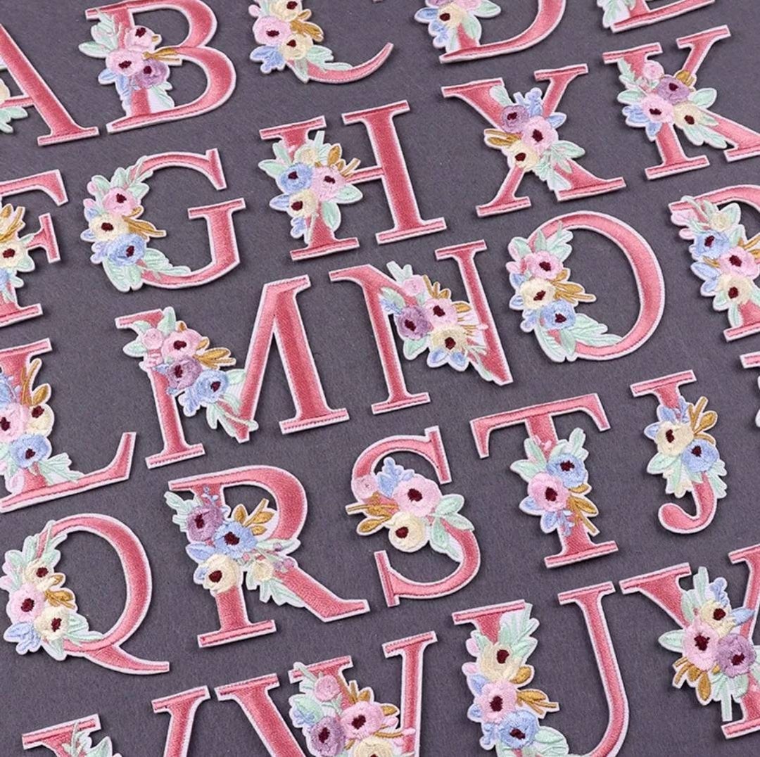 Pink Letter Patch, Iron on Flower Alphabet Patches, Sew on Floral ...