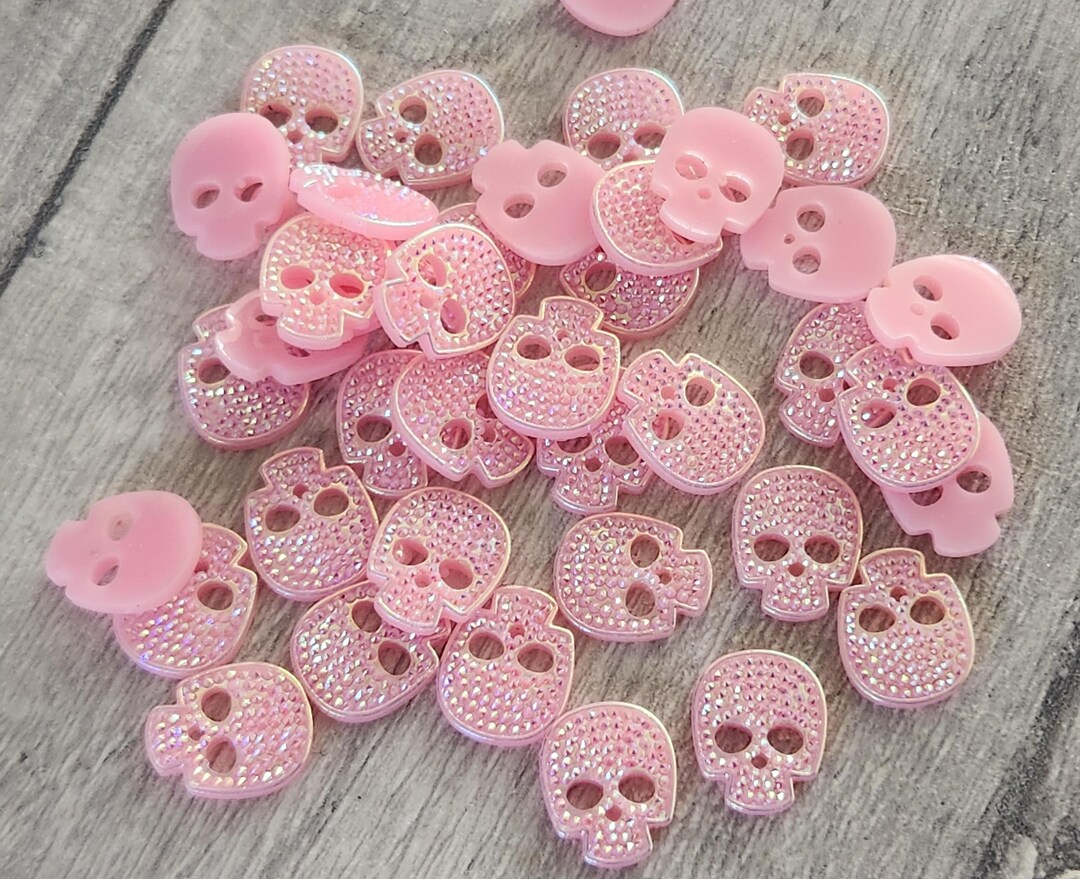 40 Pink Skull Buttons, Skeleton Head Skulls, Metallic Beads, Resin ...