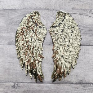 Gold Wings Iron on Patch Set, Sequin Angel Wing Sew on Patches ...