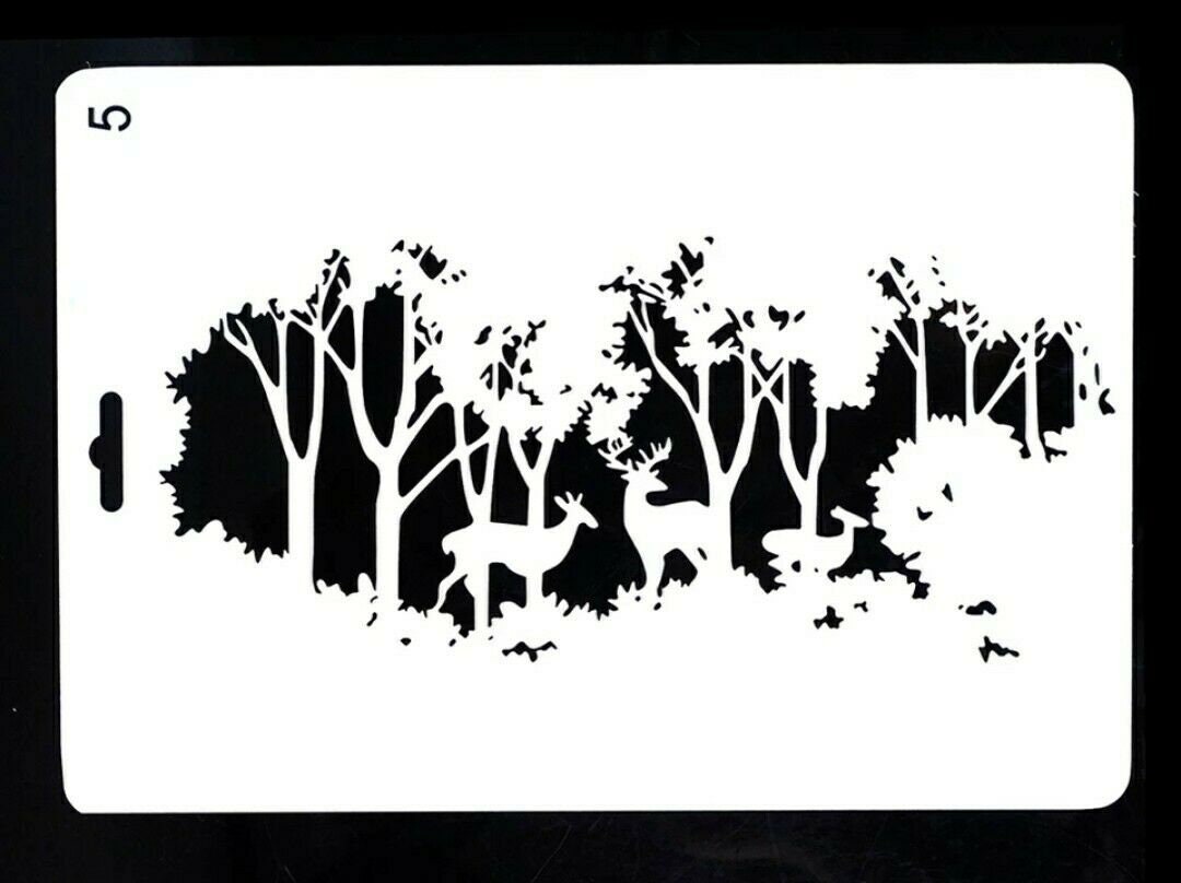 Deer Woodland Scene Stencil-layering/background/reusable Winter Forest ...