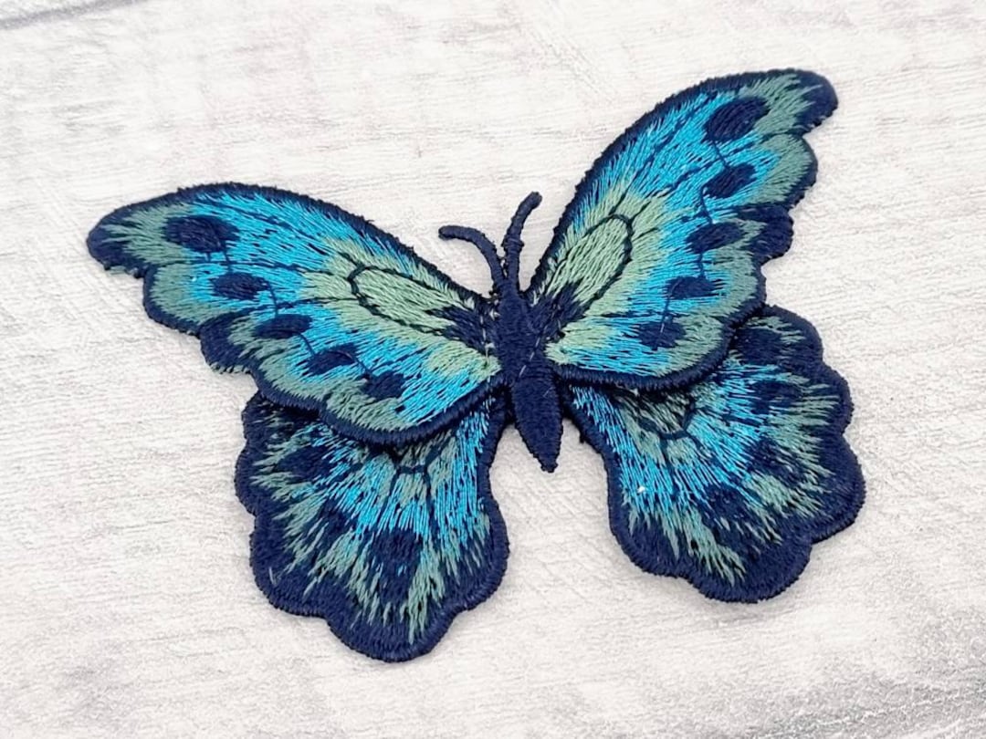 Butterfly Embroidered Patch, Blue Green Sew on Double Layered ...