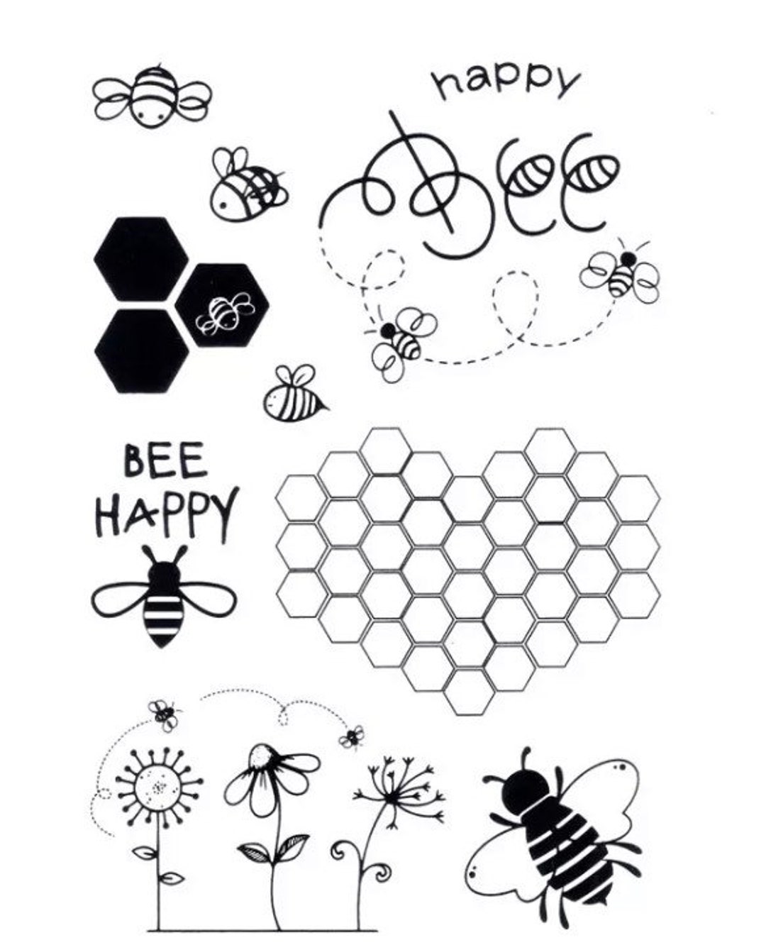 10 Bee Happy Clear Stamps-bumble Bee Stamp/honeycomb/flowers/happy ...