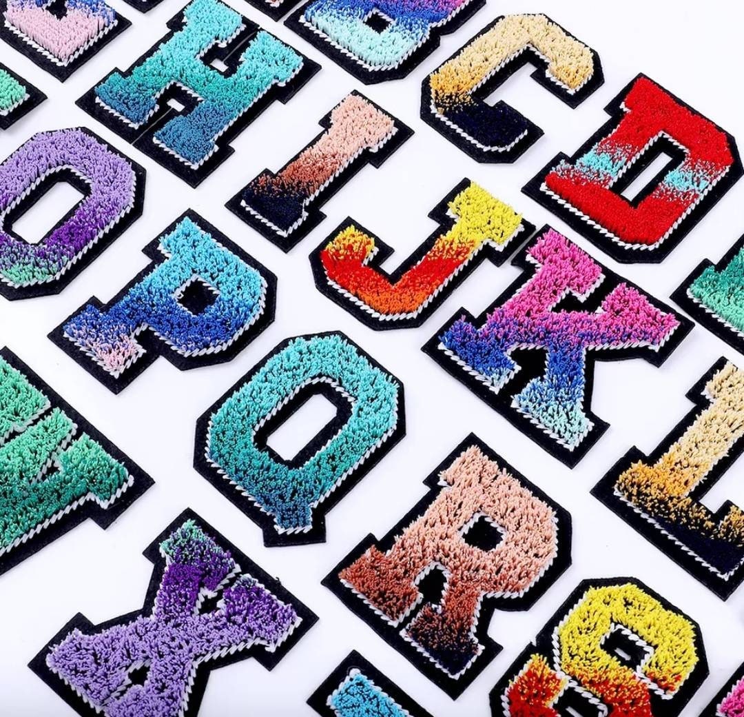 Letter Patches, Iron on Alphabet Patch, Sew on Brush Effect Applique, 4 ...