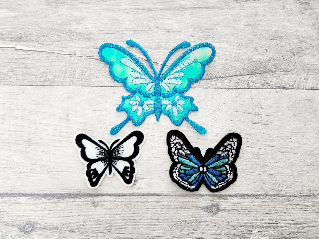 3 Butterfly Iron on Patch Set, Sew on Blue Butterflies Patches ...