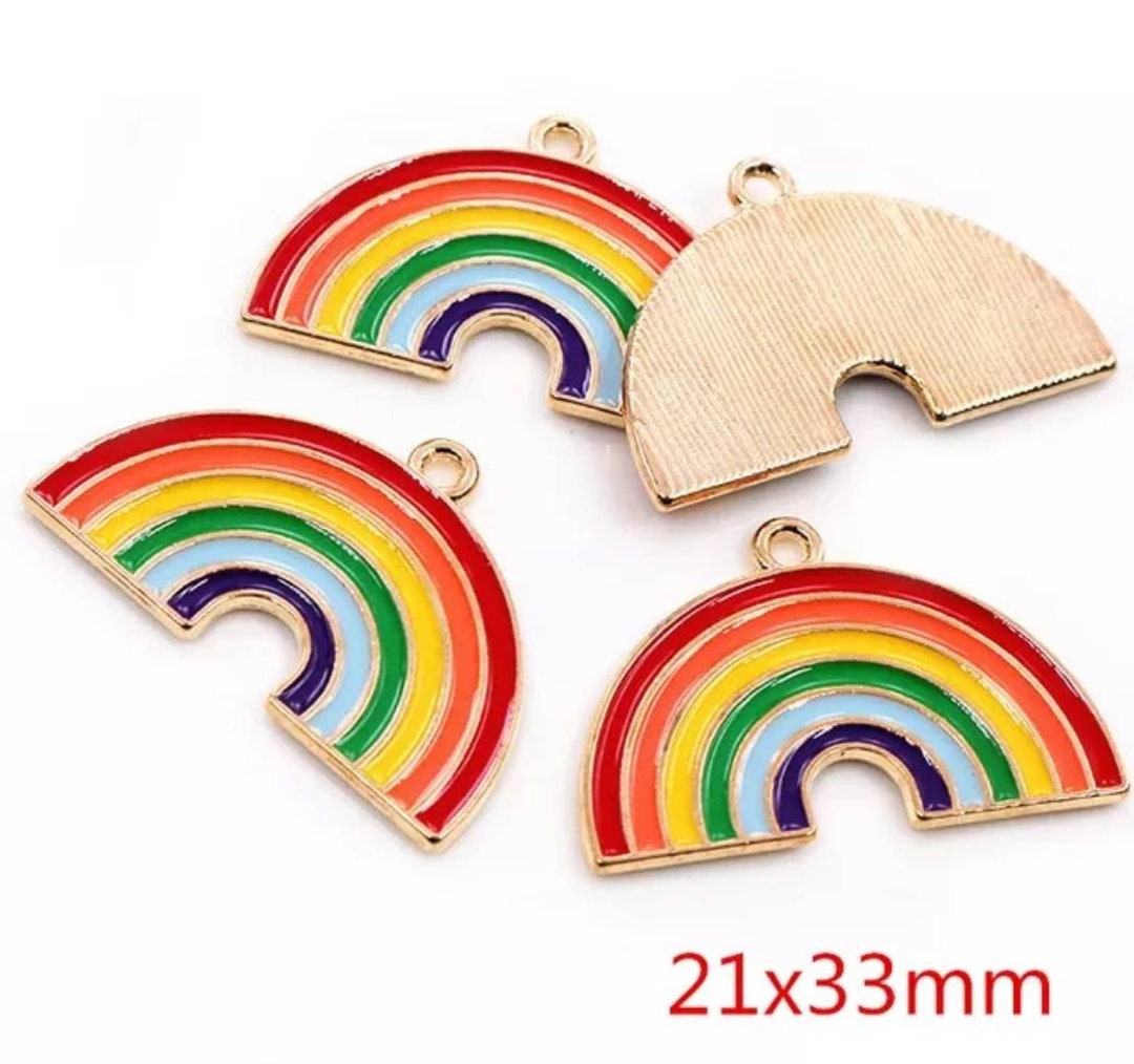 Rainbow Charms, Gold Toned Metal and Enamel Pendant, Gay Pride Key ...