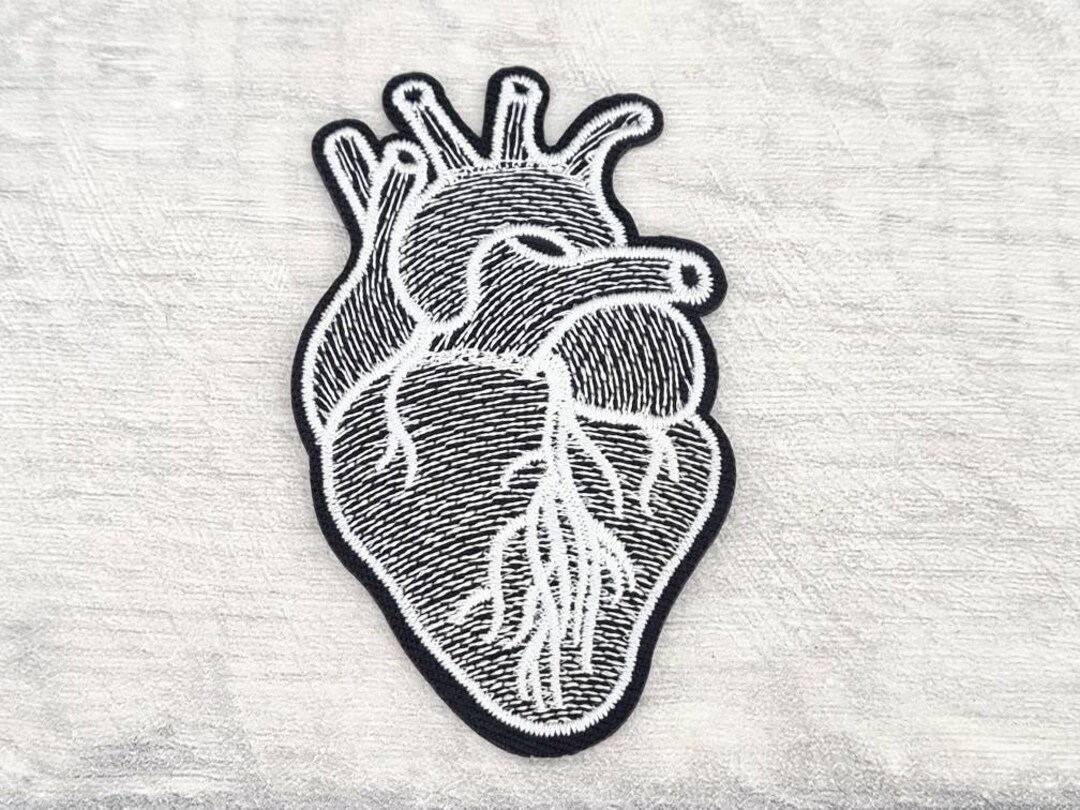 Anatomical Heart Patch, Iron Sew on Black/white Patch, Embroidered ...