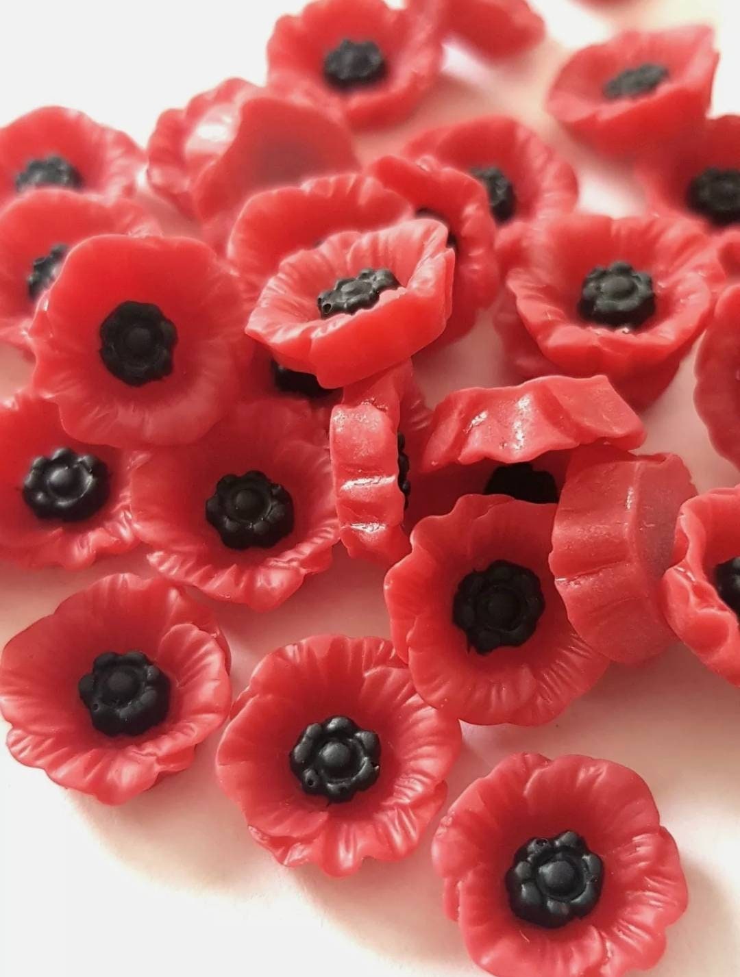 20 Poppy Resin Cabochons, 12mm Flatback Cabochon Poppies, Jewellery ...