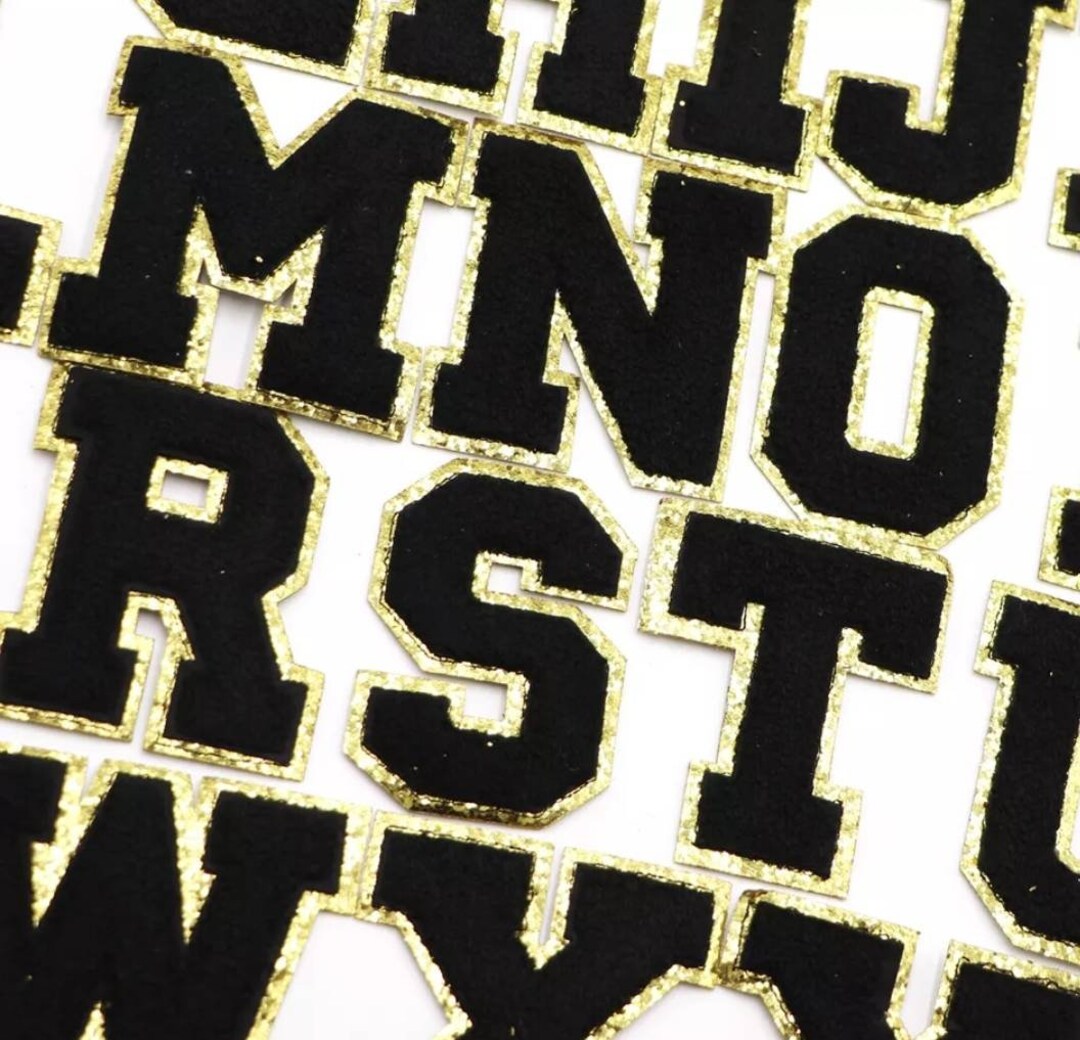 Black Letter Patches, Large Alphabet Iron/sew on Patch, 8cm Gold ...