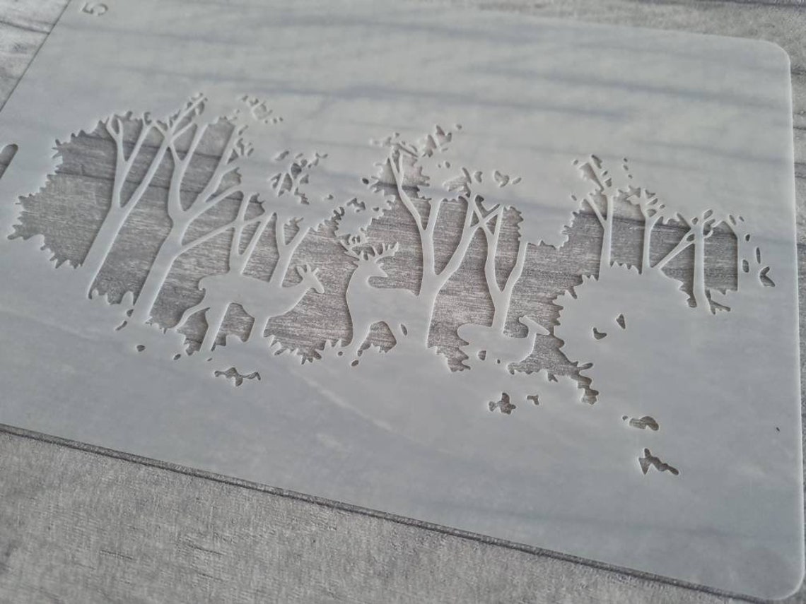 Deer Woodland Scene Stencil-layering/background/reusable | Etsy UK