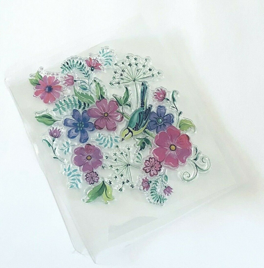 Large Flowers and Bird Clear Stamp, Floral Stamp Set, DIY Card Making ...