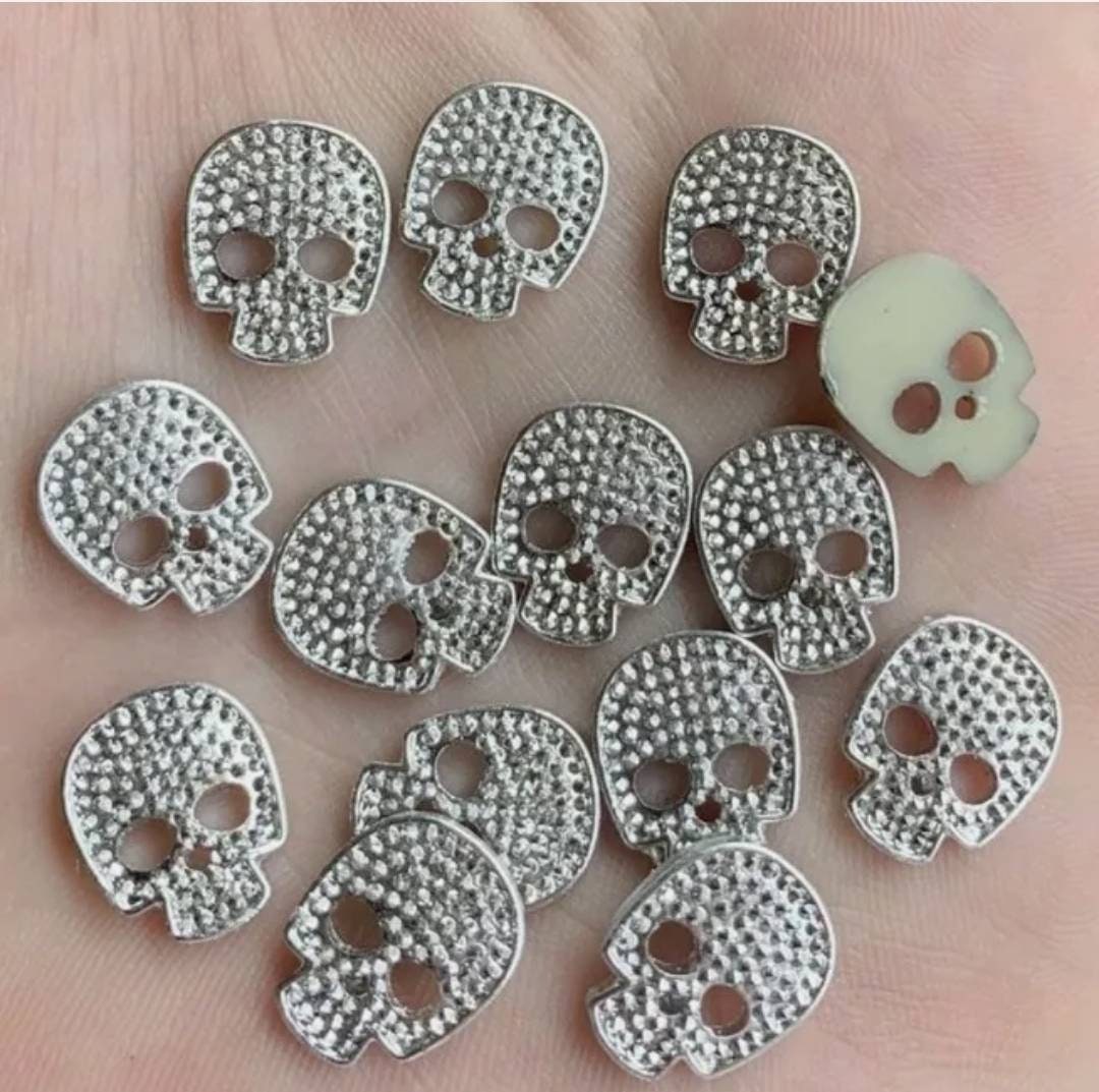40 Silver Skull Buttons-skeleton Head/skulls Metallic Beads/cabochons ...