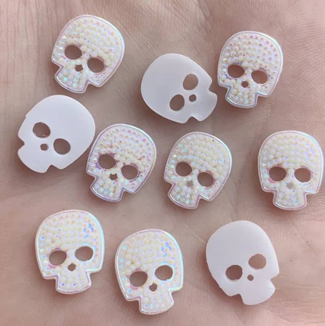 40 White Skull Buttons, AB Skeleton Head Skulls, Metallic Beads, Resin ...