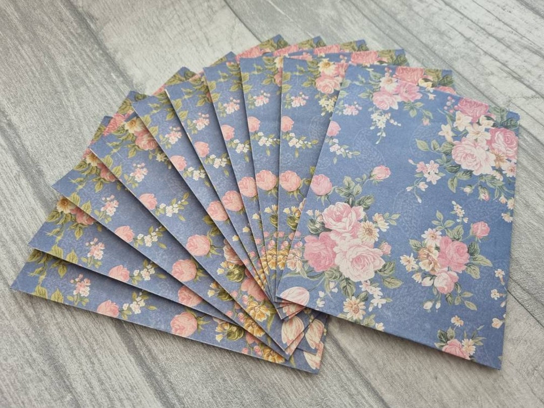 Floral Patterned Envelopes, Set of 10 Flower Envelopes, Blue/pink ...