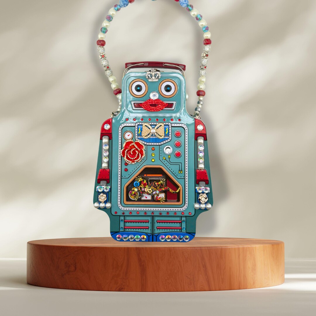 Whimsical Robot Purse – Handmade Beaded Steampunk Bag, Quirky Retro ...