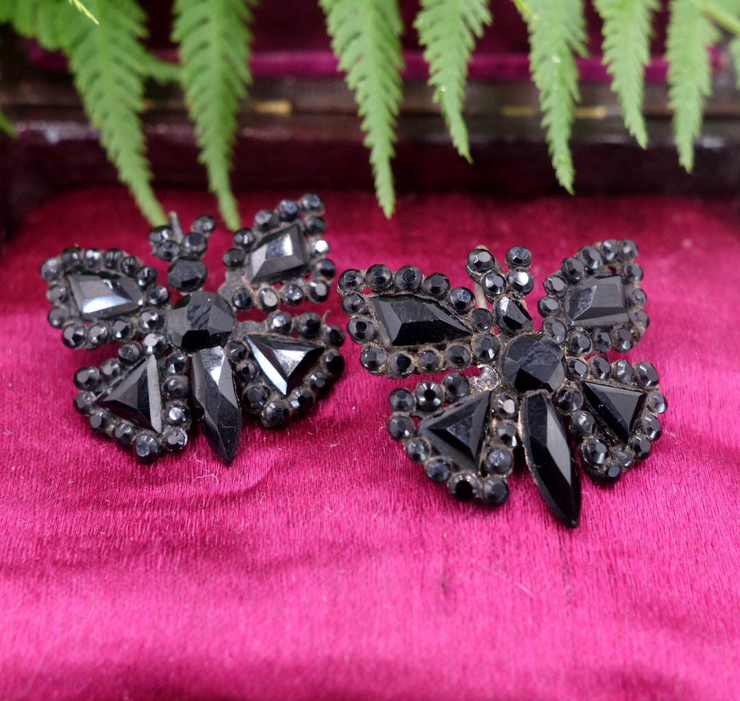 Antique Victorian C. 1880 French Jet Butterfly Earrings - Etsy
