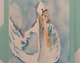 Swan Greeting Card - Etsy