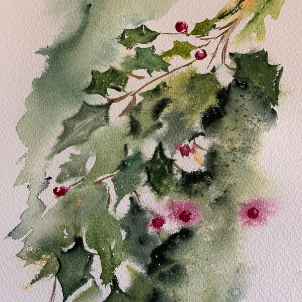 Holly Watercolor - Etsy