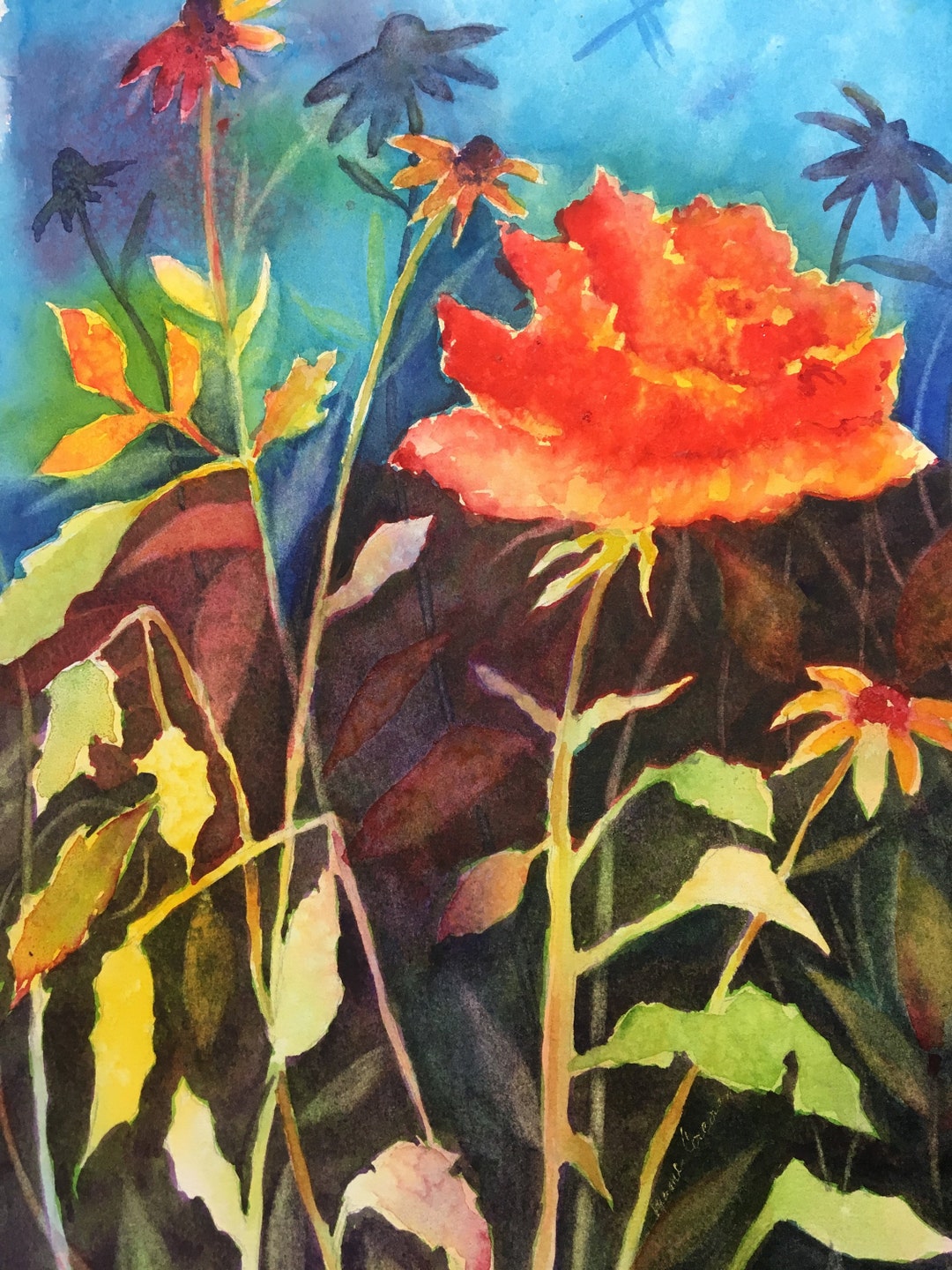 Floral Watercolor Painting, Colorful Floral Art, Negative Watercolor ...