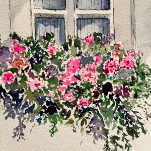 Watercolor Art of Window With Flowers, Watercolor Window Box With ...