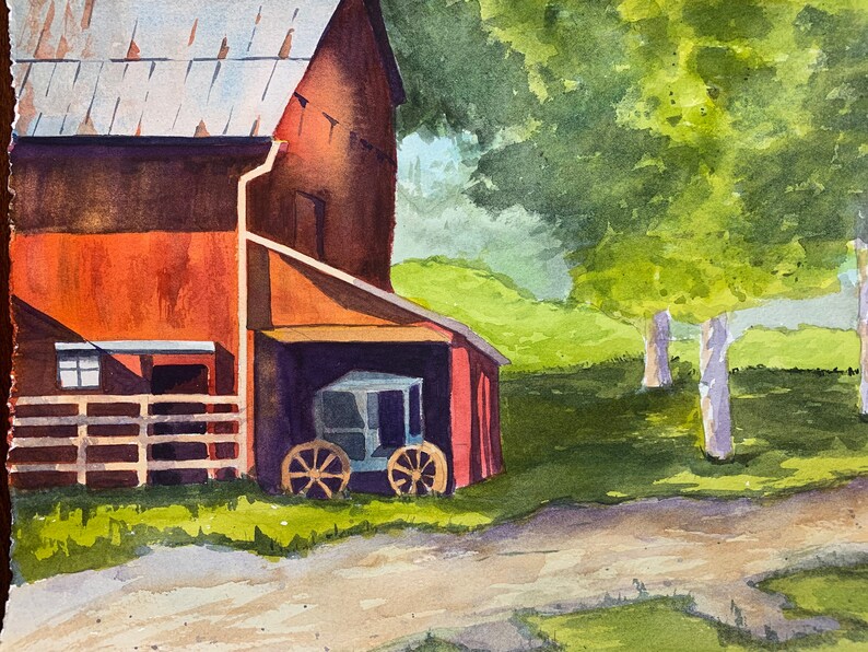 Summer Barn Watercolor Art Red Barn Wall Decor Farmhouse - Etsy