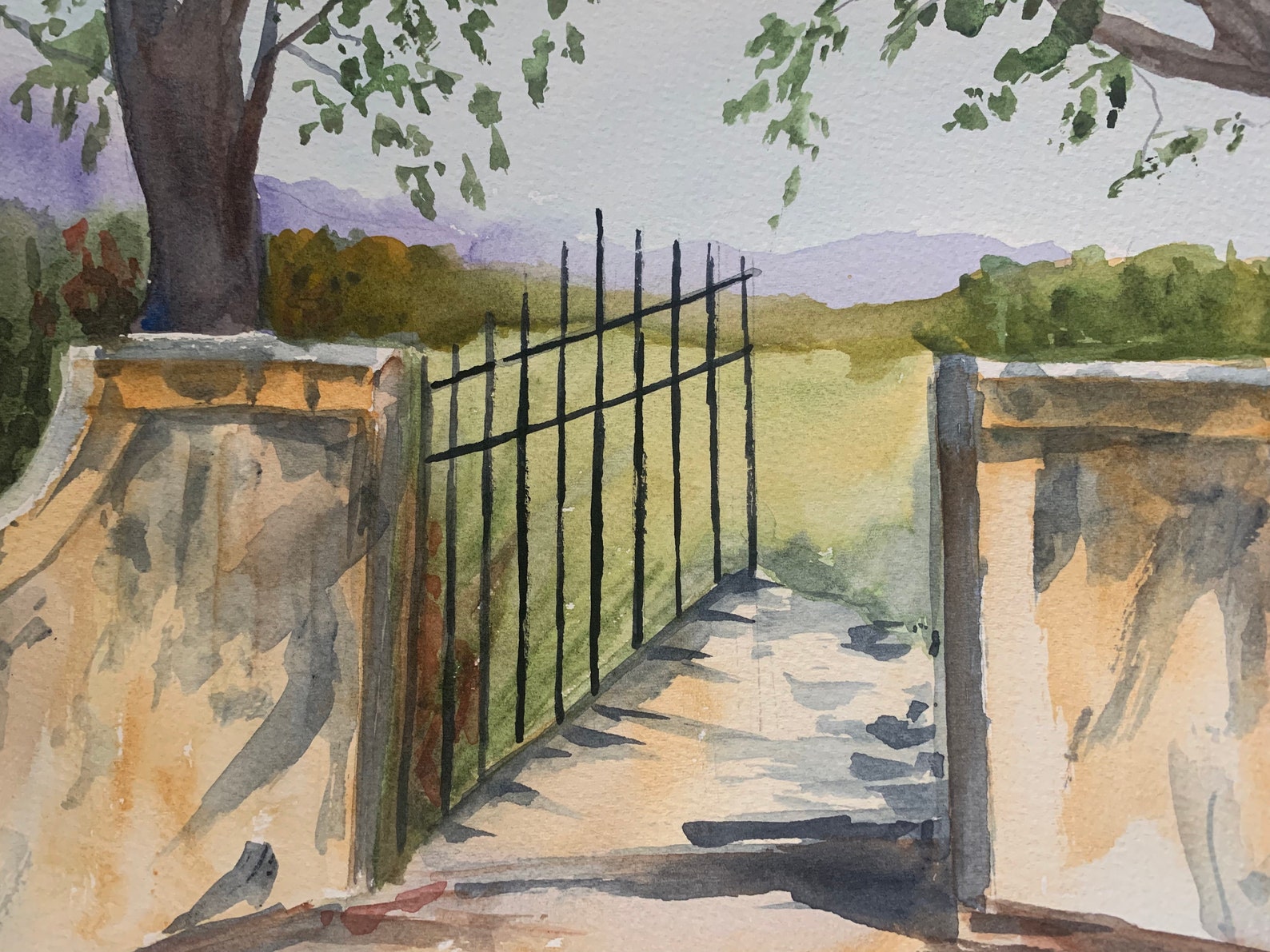 Garden Gate Watercolor Painting, Garden Gate Wall Art, Spring Garden ...