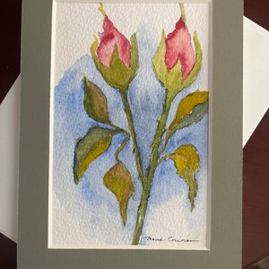 Watercolor Rosebud Greeting Card, Red Floral Greeting Card, Blank ...