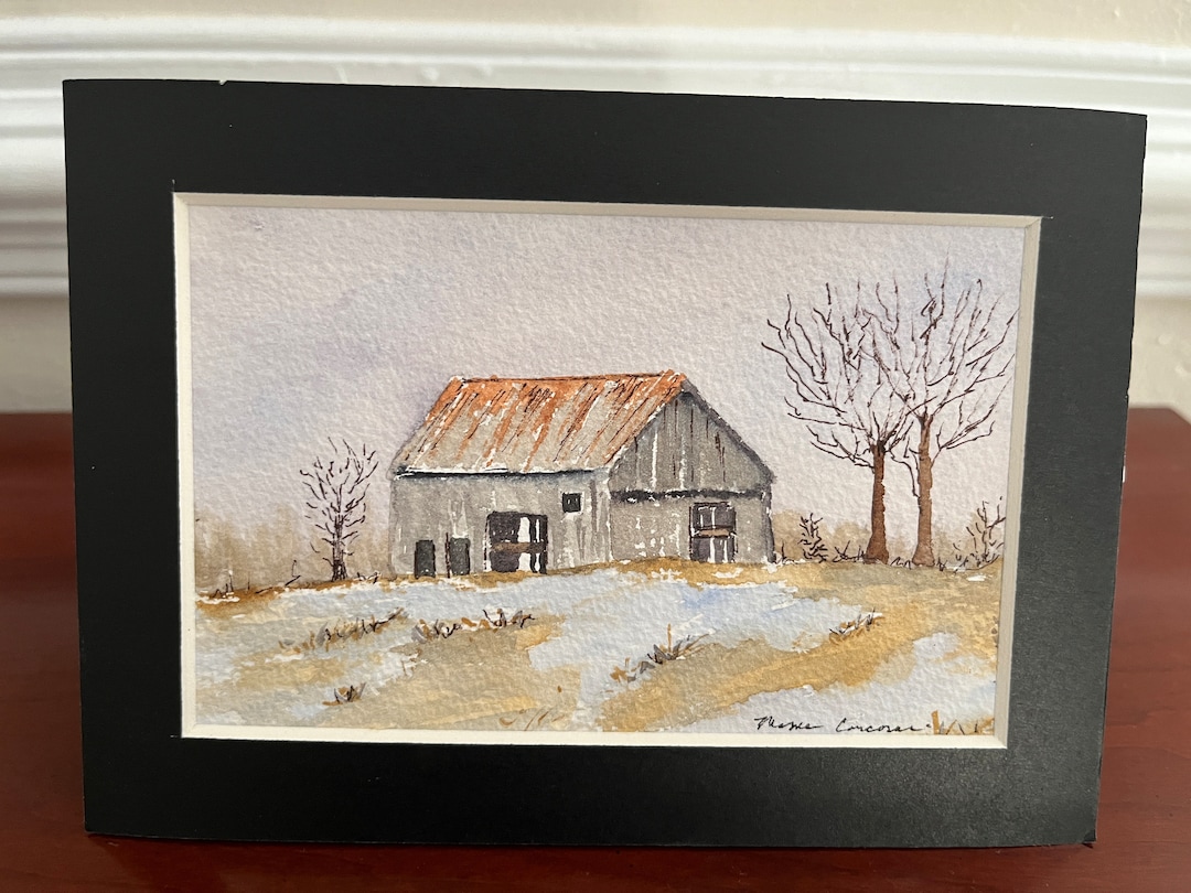 Watercolor Barn Scene Greeting Card, Hand Painted Barn Greeting Card ...